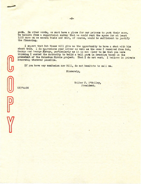 Letter from Walter O’Malley to William Tracy | Business Correspondence ...