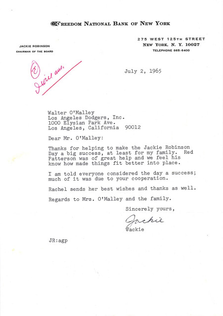 Letter from Jackie Robinson to Walter O’Malley | Personal ...